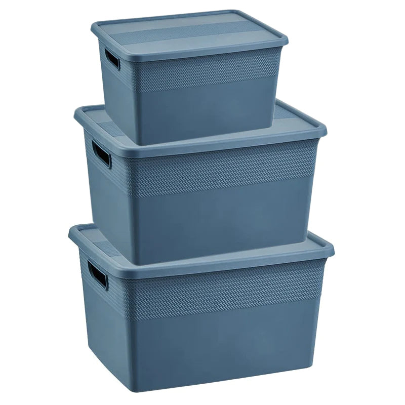 Plastic Storage Basket Set of 3 with Lid for Home/Office Use ...