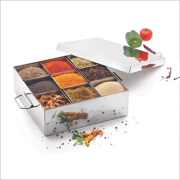 Stainless Steel Masala Dabba with 9 Compartments | Big Size Masala Pet ...